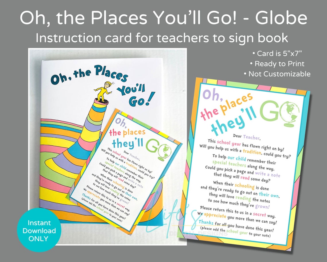 Oh the Places You'll Go Instruction Letter for Teachers to Sign Book ...