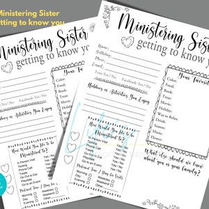 Ministering Sister Getting to Know You Questionnaire to Download and ...