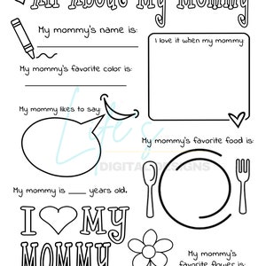 All About My Mom Coloring Page Bundle to Download and Print, Mum, Mommy ...