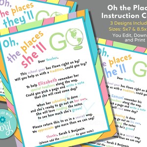 Oh the Places You'll Go Instruction Letter for Teachers to Sign Book ...