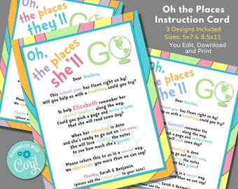 Oh the Places You'll Go Instruction Letter for Teachers to Sign Book ...