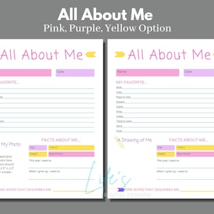 All About Me Form to Download and Print With 3 Color Options for ...