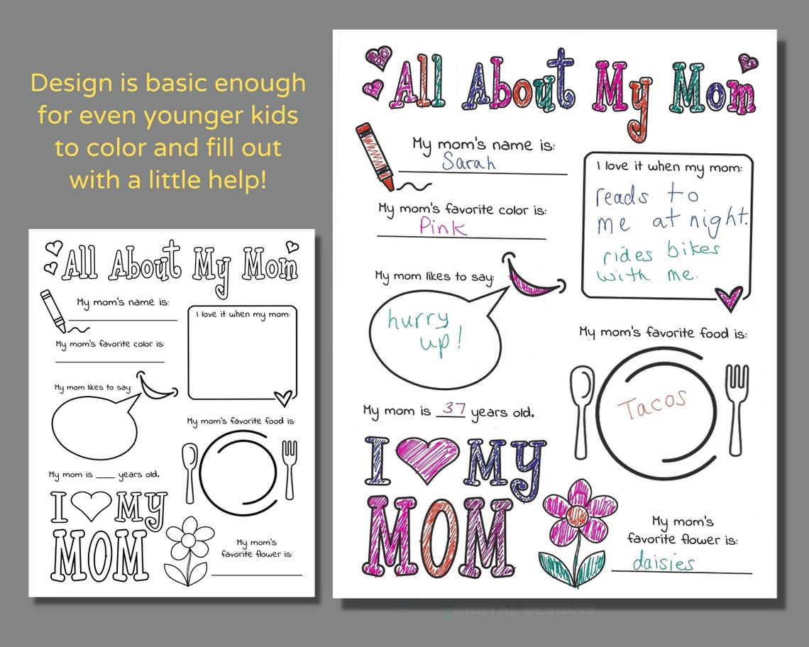 All About My Mom Coloring Page to Download and Print - Etsy