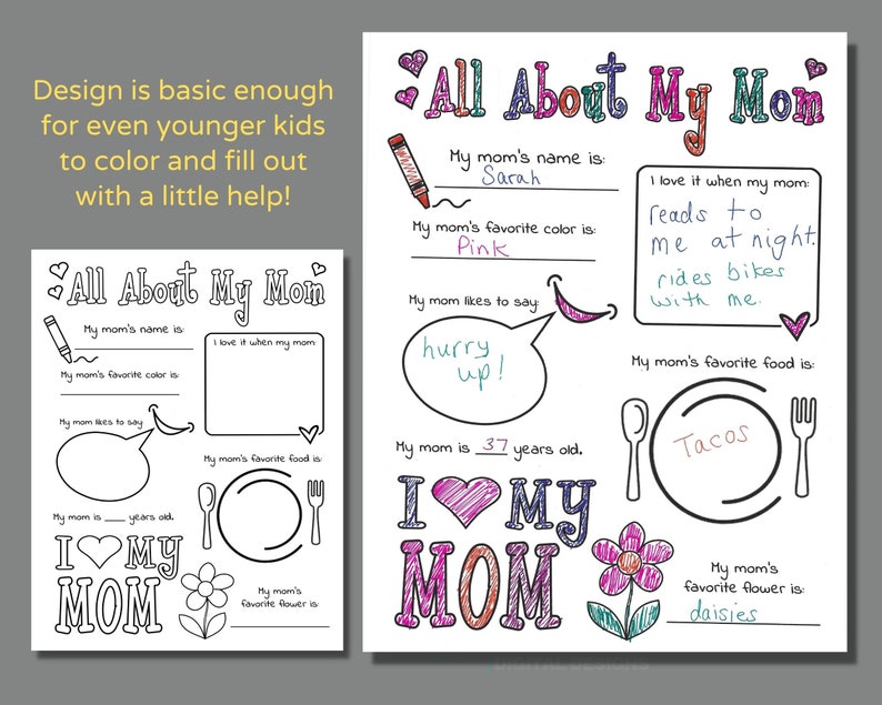 All About My Mom Coloring Page to Download and Print - Etsy