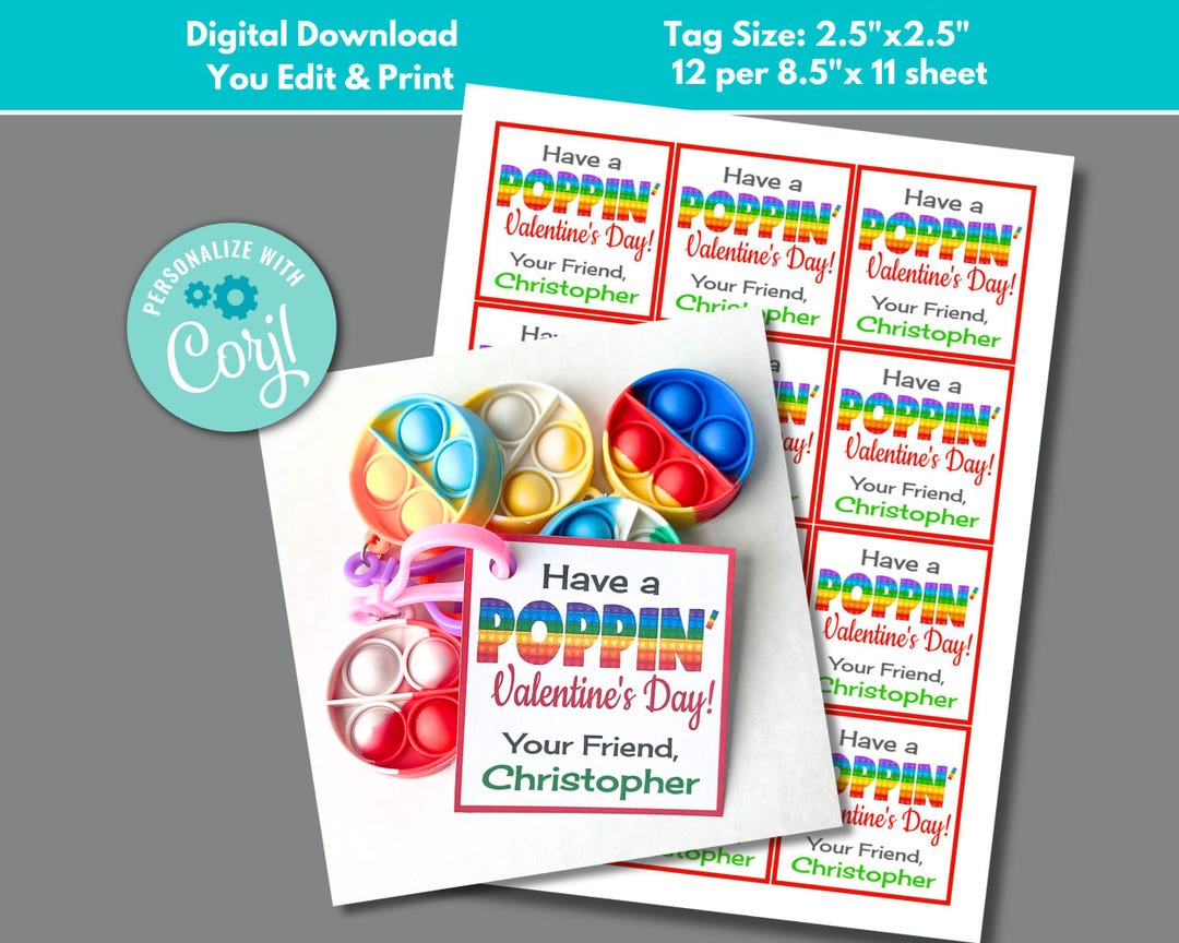 Poppin' Valentine's Day Gift Tag to Edit Download and Print, Pop It ...