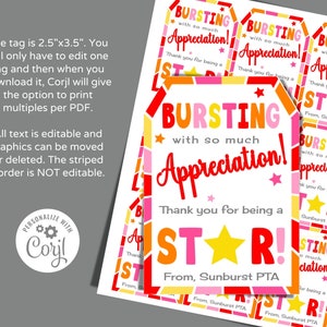 Teacher Appreciation Bursting With Appreciation Tags to Edit in Corjl ...