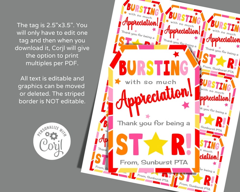 Teacher Appreciation Bursting With Appreciation Tags to Edit in Corjl ...