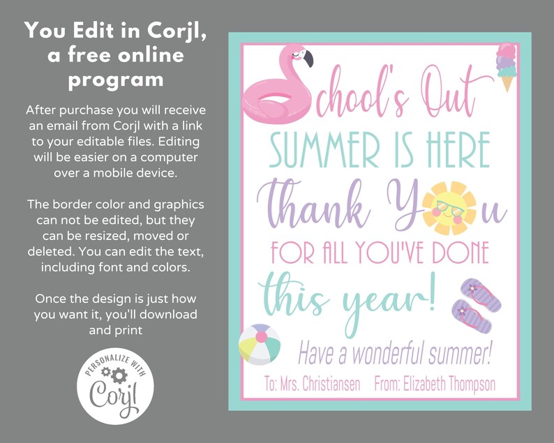 End of School Year Teacher Card to Edit Download and Print School's Out ...