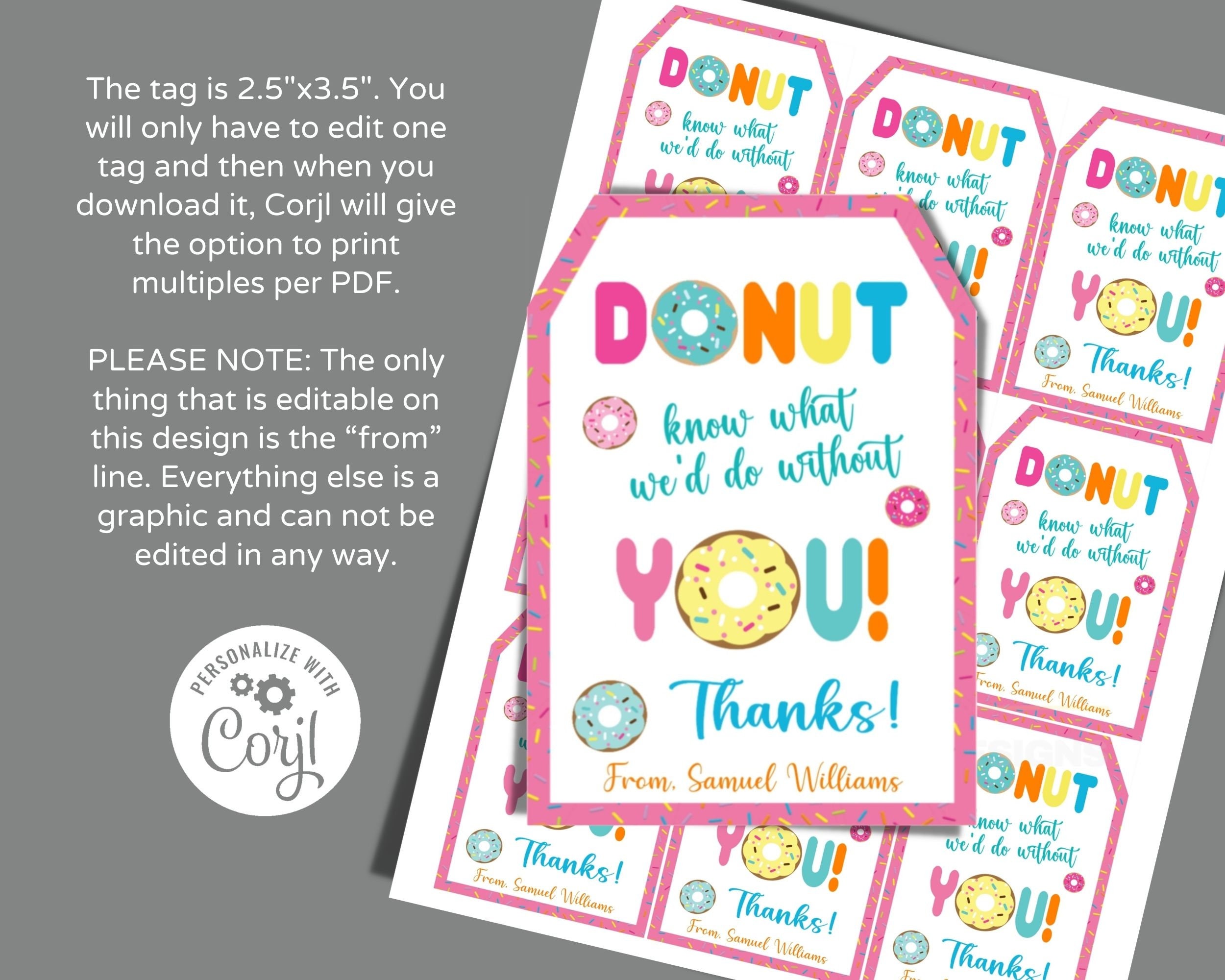 Teacher Appreciation Gift Tags for Donuts to Edit in Corjl, Download ...