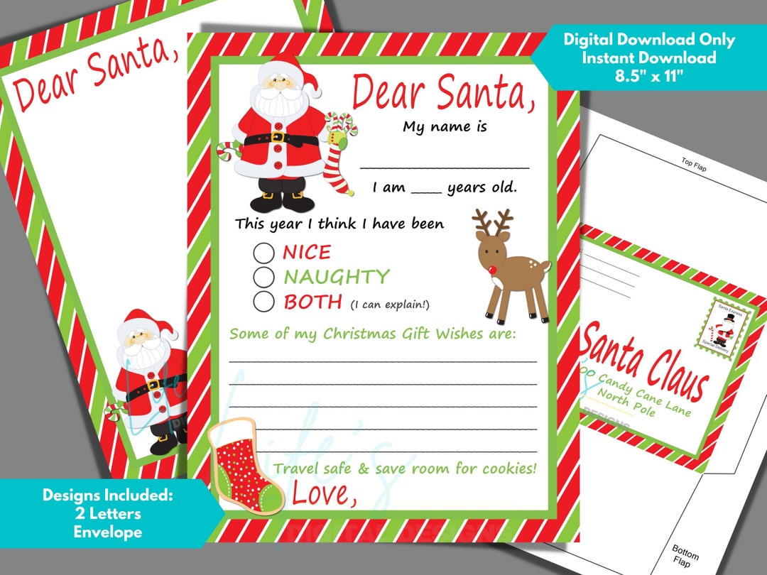 Letter to Santa and Matching Envelope to Download and Print With a Red ...