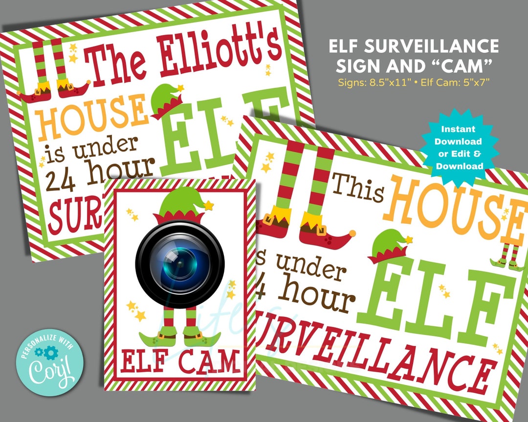 Elf Surveillance Sign and Elf Cam to Edit in Corjl, Download and Print ...