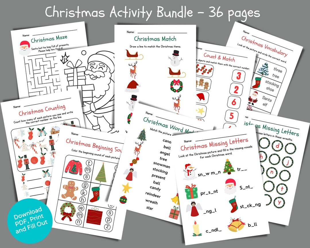 Christmas Activity and Coloring Pages Bundle to Download and Print ...