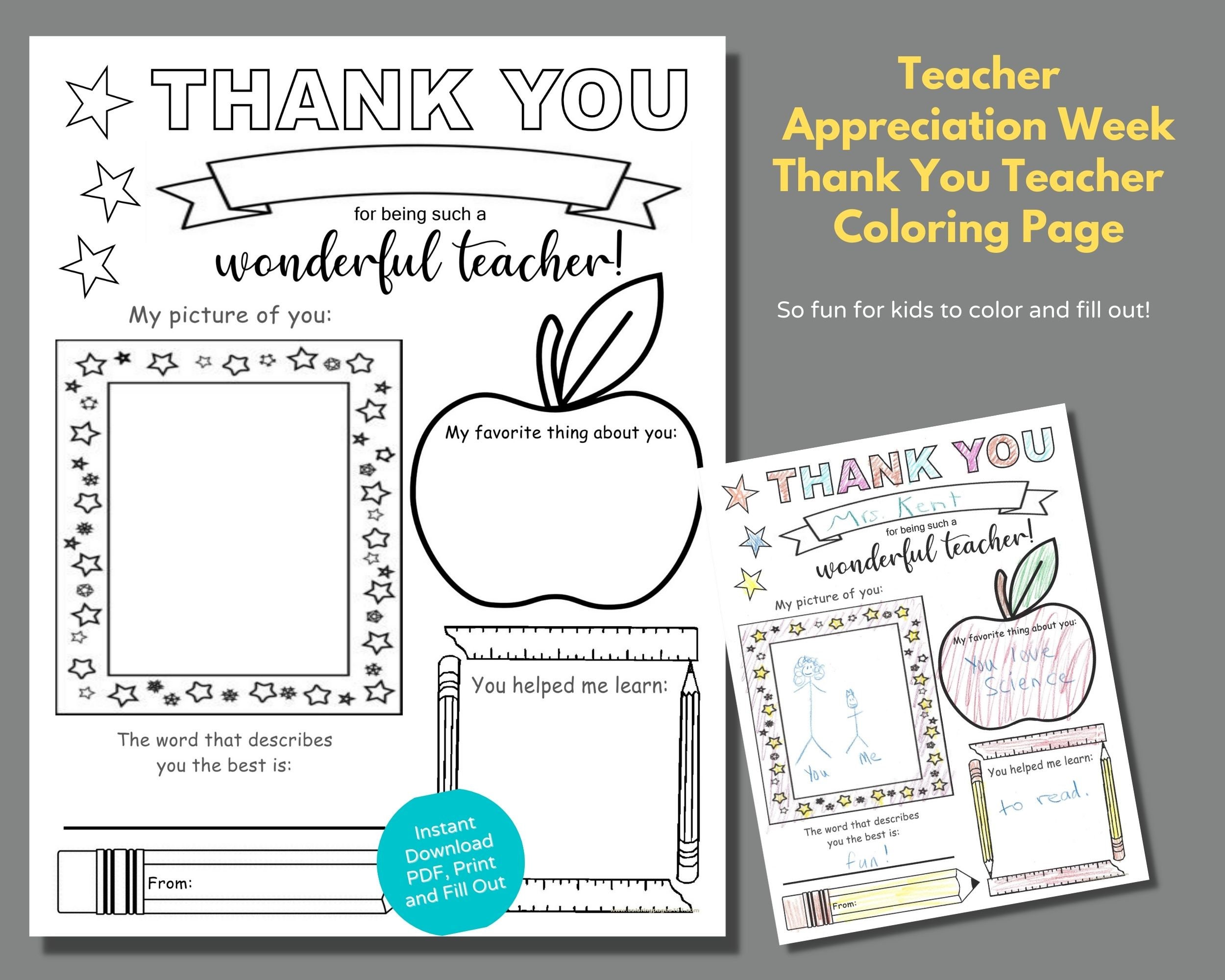 Teacher Appreciation Week Thank You Teacher Coloring Page to Download ...