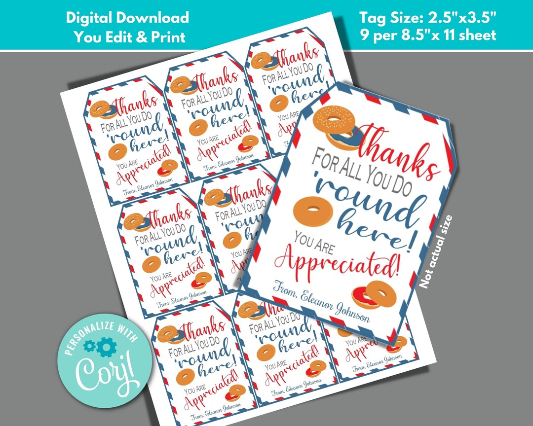 Teacher Appreciation Gift Tag for Bagels to Edit in Corjl, Download and ...