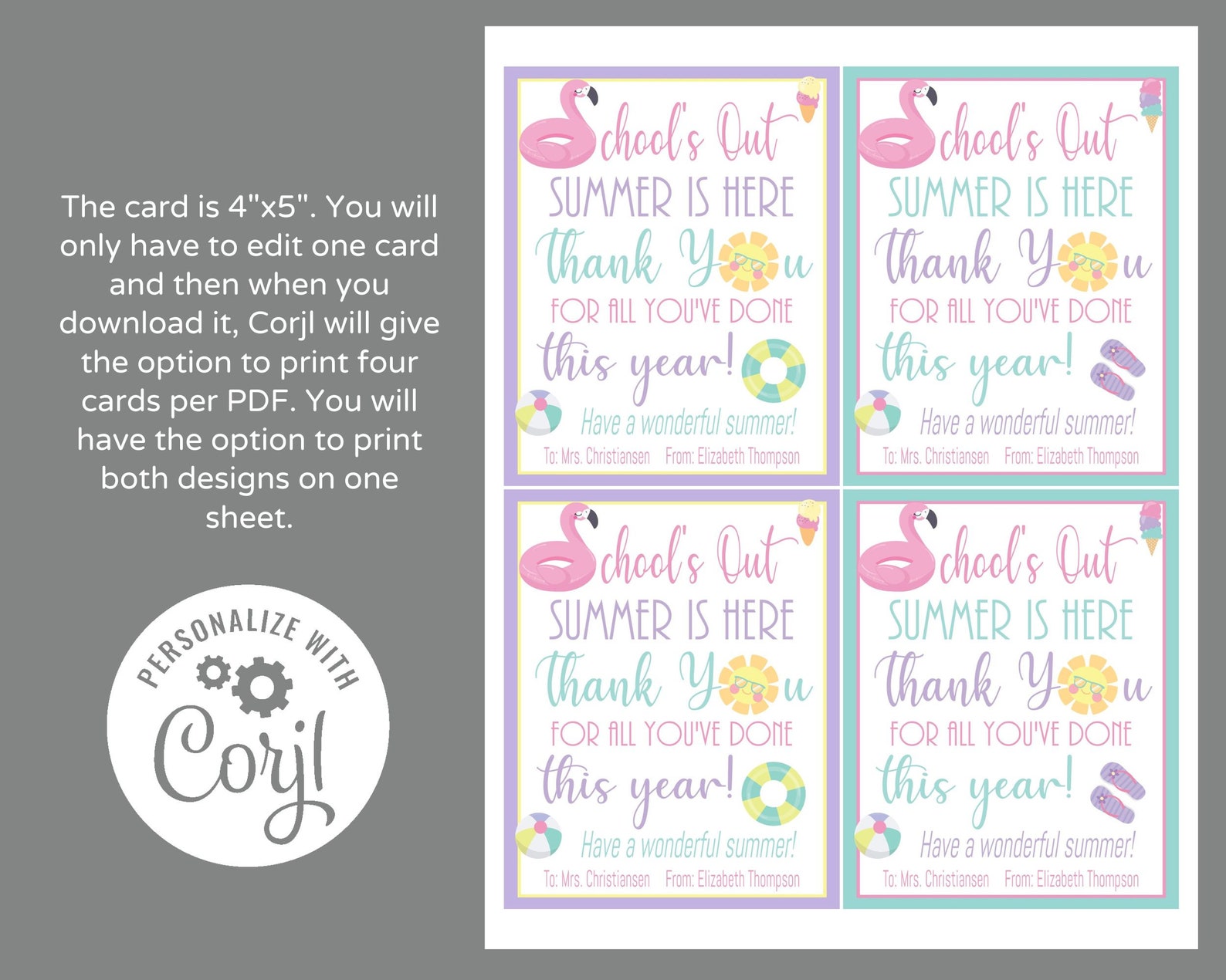 End of School Year Teacher Card to Edit Download and Print School's Out ...