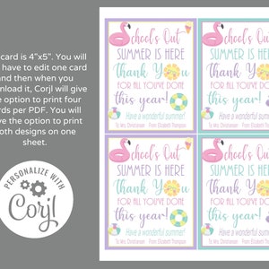 End of School Year Teacher Card to Edit Download and Print School's Out ...