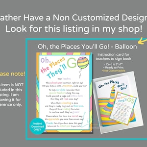 Oh the Places You'll Go Book Instruction Letter for Teachers Sign Book ...