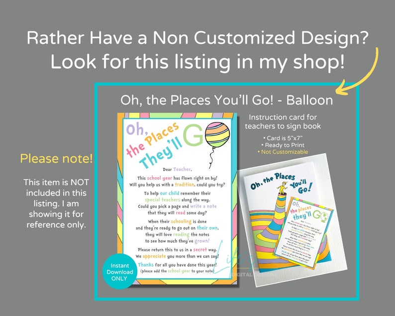 Oh the Places You'll Go Book Instruction Letter for Teachers Sign Book ...