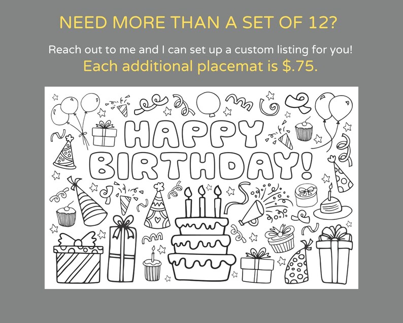 Happy Birthday Coloring Placemats, Set of 12 Happy Birthday Activity ...