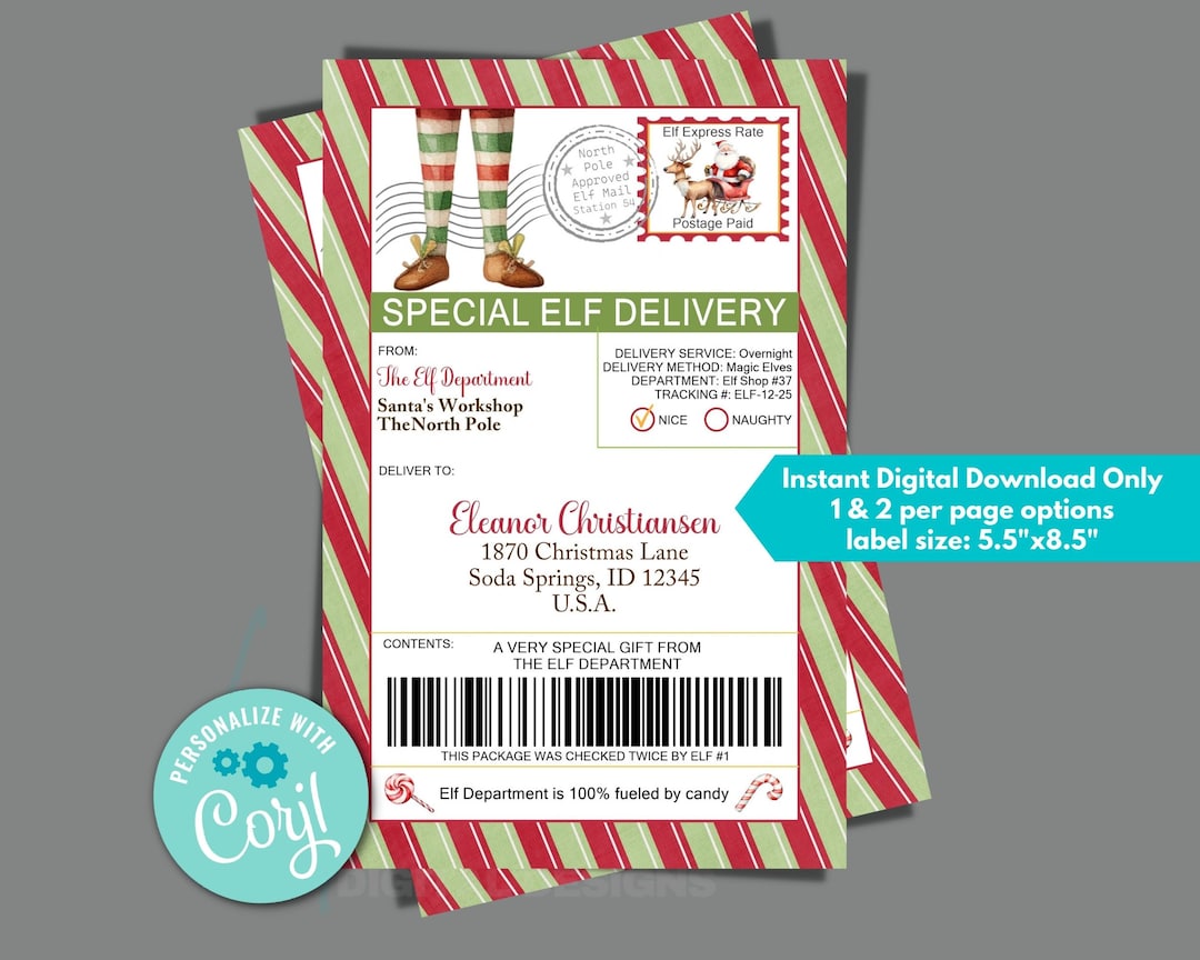 Elf Mail Shipping Label to Edit Instantly in Corjl, Download and Print ...