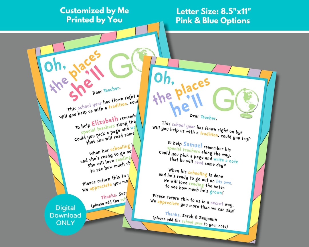 Oh the Places You'll Go Book Instruction Letter for Teachers Sign Book ...