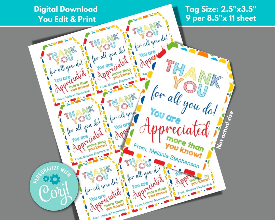Teacher Appreciation Week Gift Tags to Edit in Corjl, Download and ...