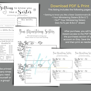 Ministering Sister Getting to Know You Questionnaire to Download and ...