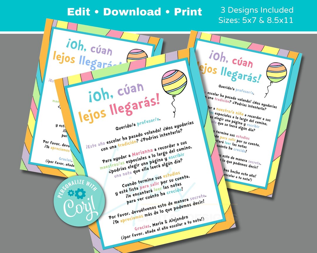 Spanish Oh the Places You'll Go Instruction Letter for Teachers to Sign ...