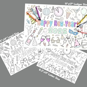 New Years Coloring Placemats, NYE Coloring Page, New Years Eve Activity ...