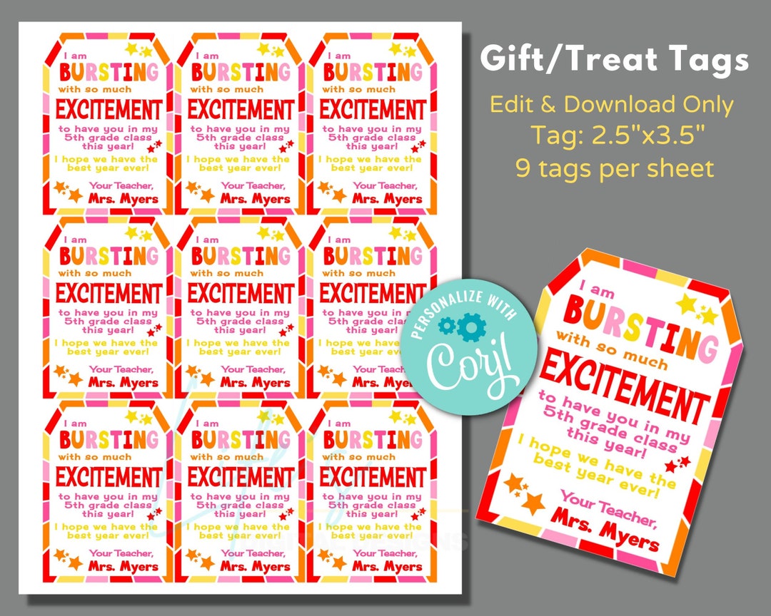 Bursting With Excitement Back to School Tag Template to Instantly Edit ...