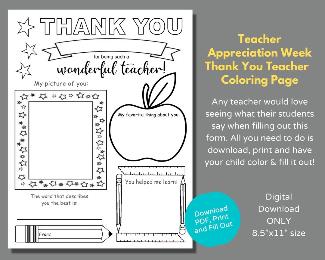 Teacher Appreciation Week Thank You Teacher Coloring Page to Download ...