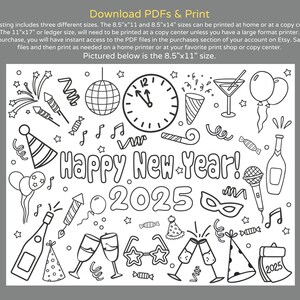 New Years Coloring Placemats, NYE Coloring Page, New Years Eve Activity ...