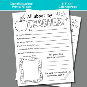 Teacher Appreciation All About My Teacher Coloring Page to Download and ...