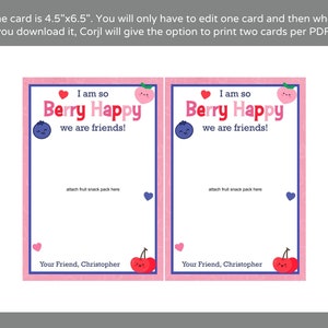 Valentine's Day Fruit Snack Card to Edit Download and Print Berry Happy ...