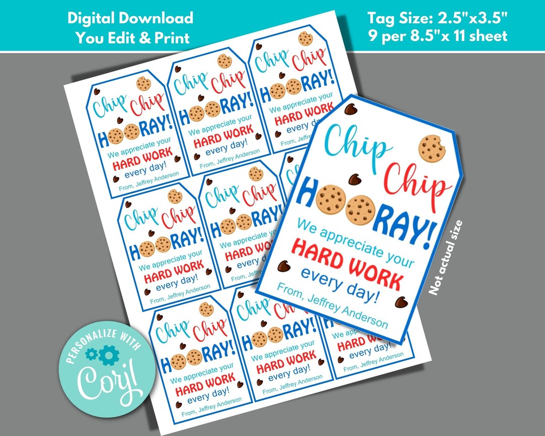 Teacher Appreciation Chip Chip Hooray Gift Tags to Edit in Corjl ...
