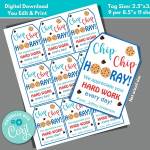 Teacher Appreciation Chip Chip Hooray Gift Tags to Edit in Corjl ...