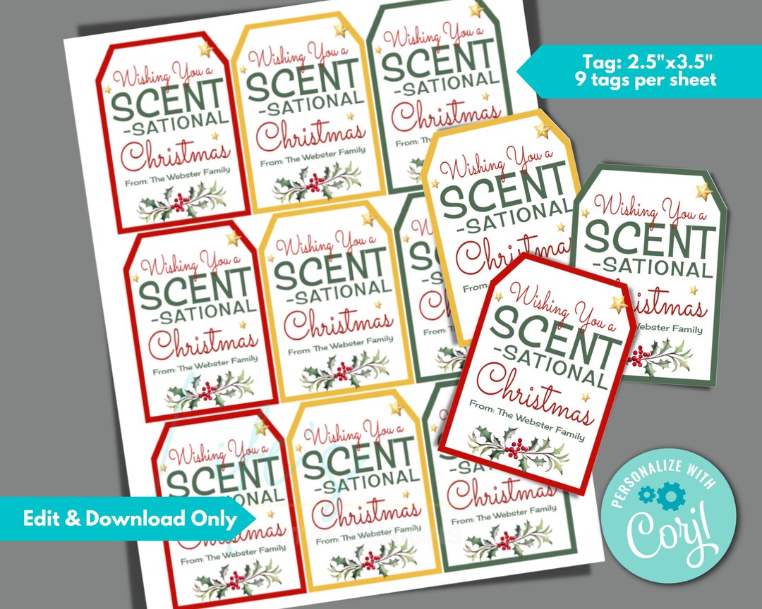 Scent-sational Christmas Gift Tag to Edit in Corjl, Download and Print ...