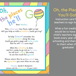 Oh the Places You'll Go Book Instruction Letter for Teachers Sign Book ...