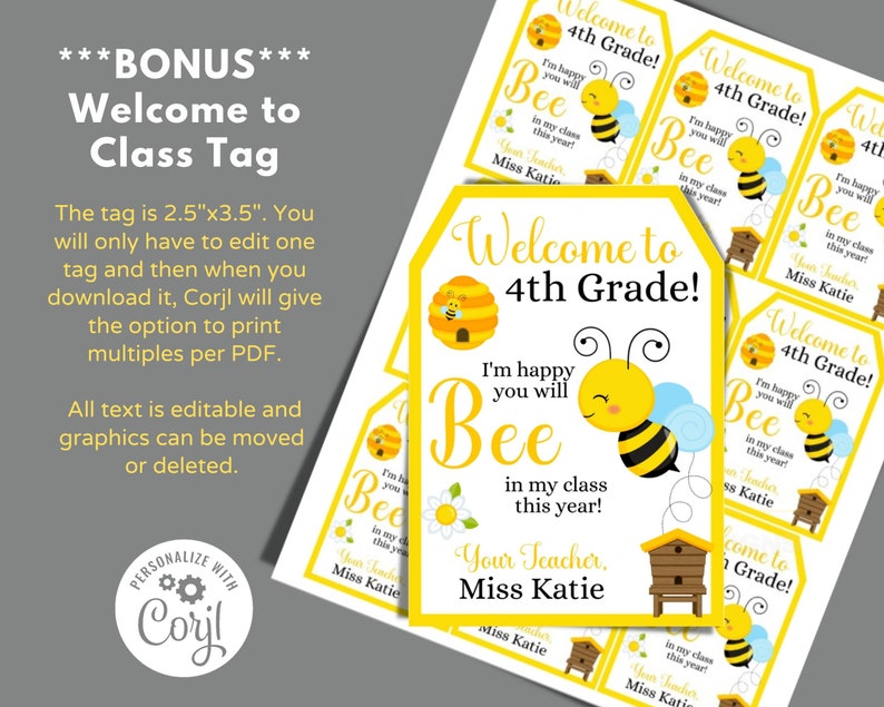 Happy to Bee Your Teacher Template to Instantly Edit in Corjl, Download ...