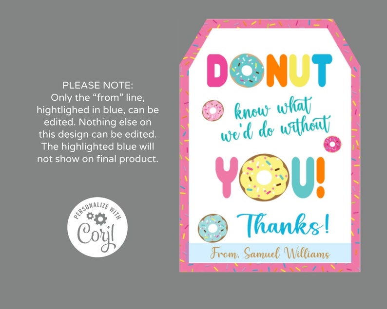 Teacher Appreciation Gift Tags for Donuts to Edit in Corjl, Download ...