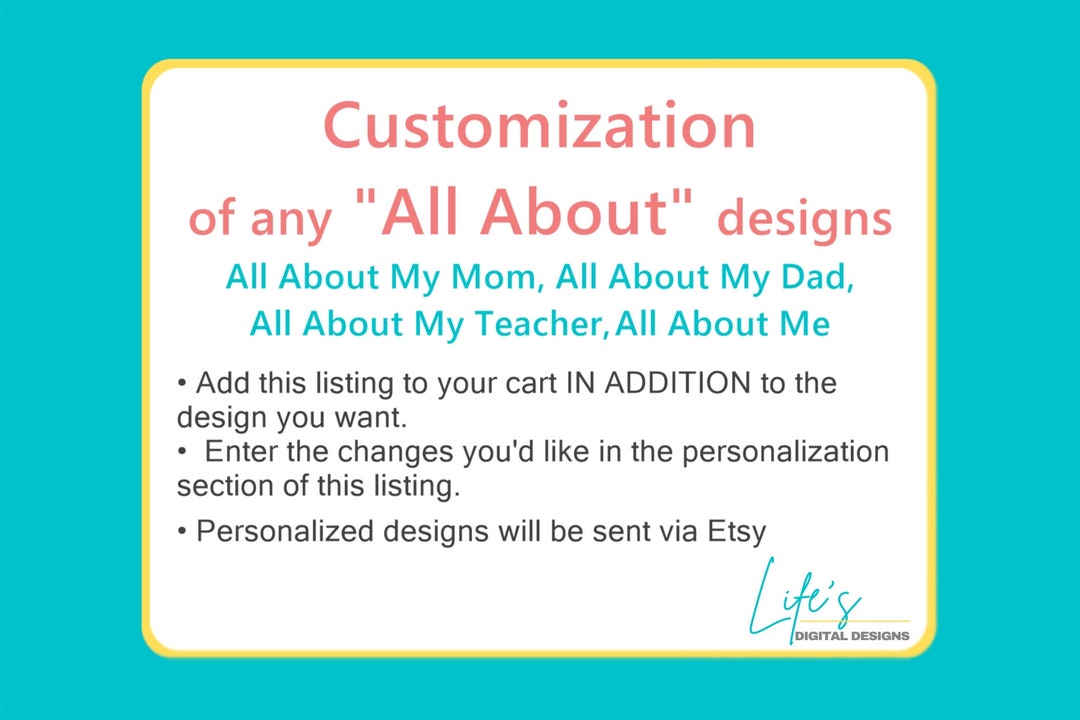 Customization for All About Me Products From Life's Digital Designs - Etsy