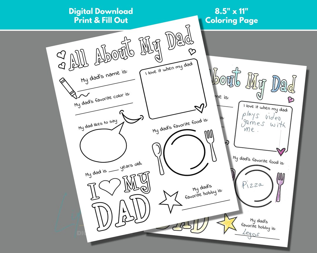 All About My Dad Coloring Page to Download and Print, Father's Day or ...