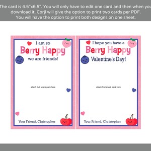 Valentine's Day Fruit Snack Card to Edit Download and Print Berry Happy ...