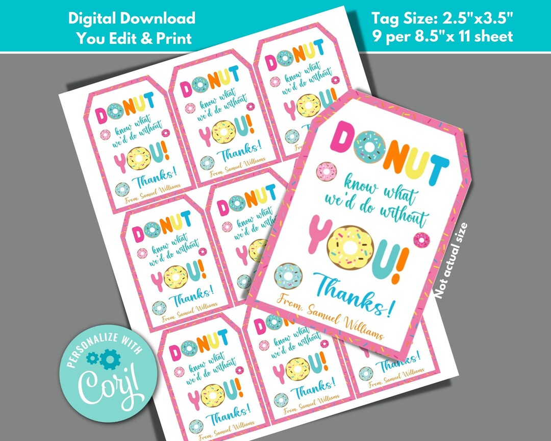 Teacher Appreciation Gift Tags for Donuts to Edit in Corjl, Download ...