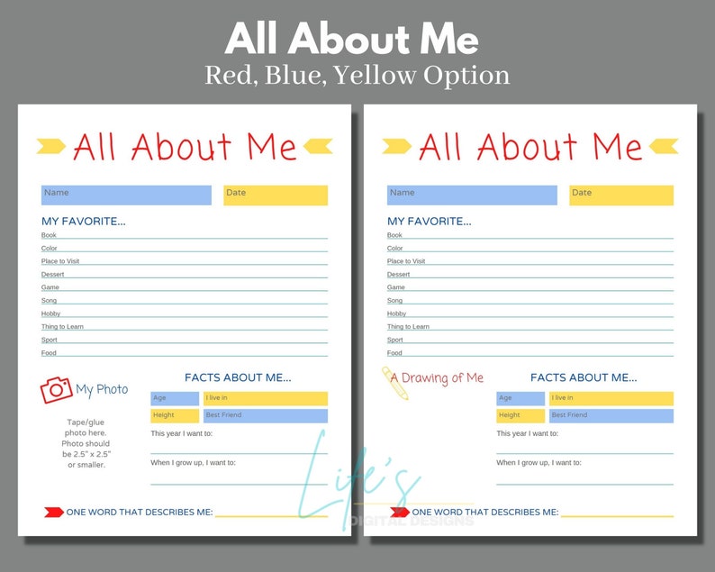 All About Me Form to Download and Print With 3 Color Options - Etsy