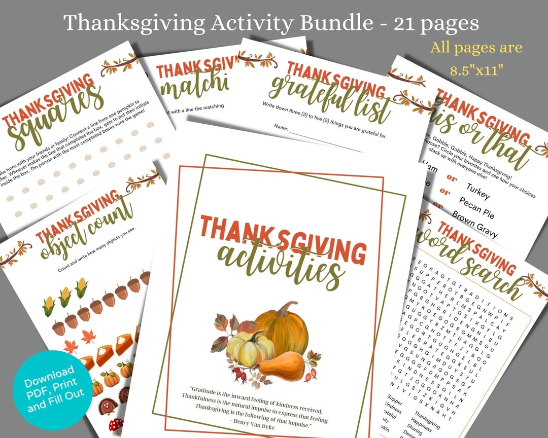 Thanksgiving Activities and Coloring Pages Bundle to Download and Print ...