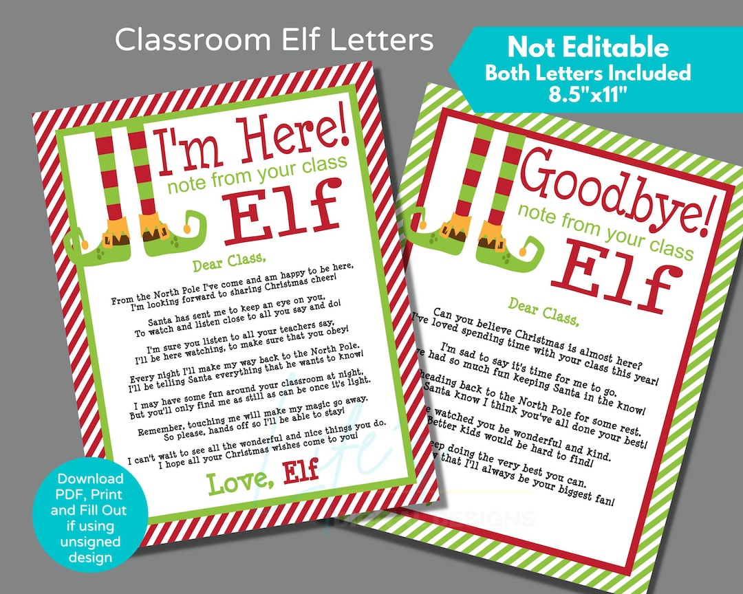 Elf Letters for Classroom to Download and Print, Christmas Elf Letters ...