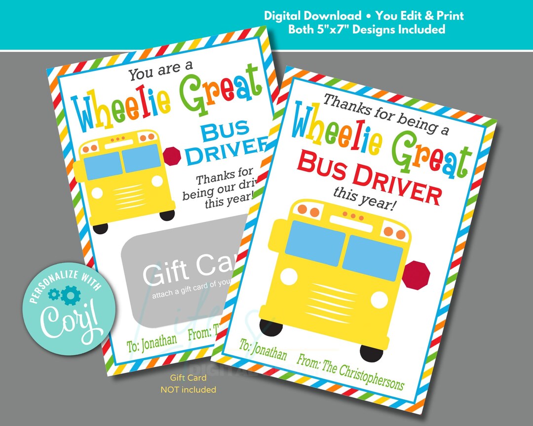 School Bus Driver Gift Card Holder & Card to Edit in Corjl, Download ...