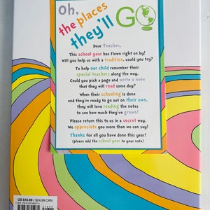 Oh the Places You'll Go Instruction Letter for Teachers to Sign Book ...