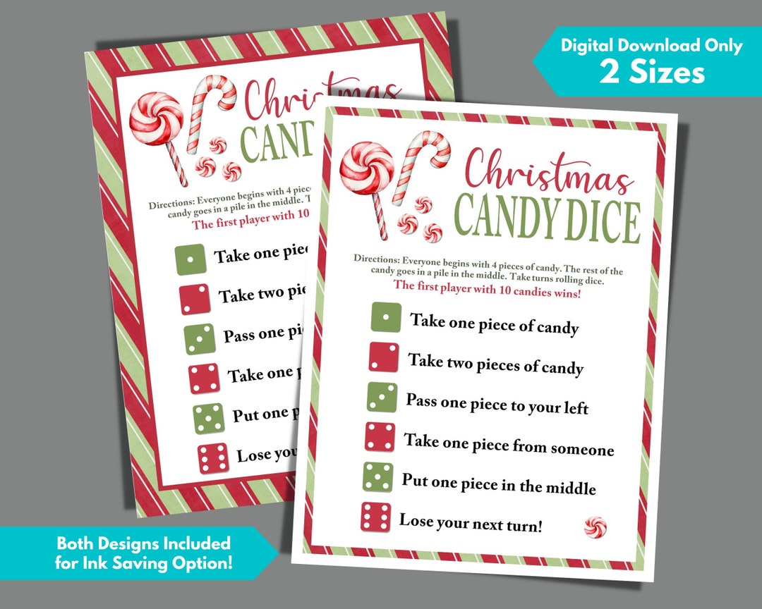 Christmas Candy Dice Game to Download and Print, Christmas Party Game ...
